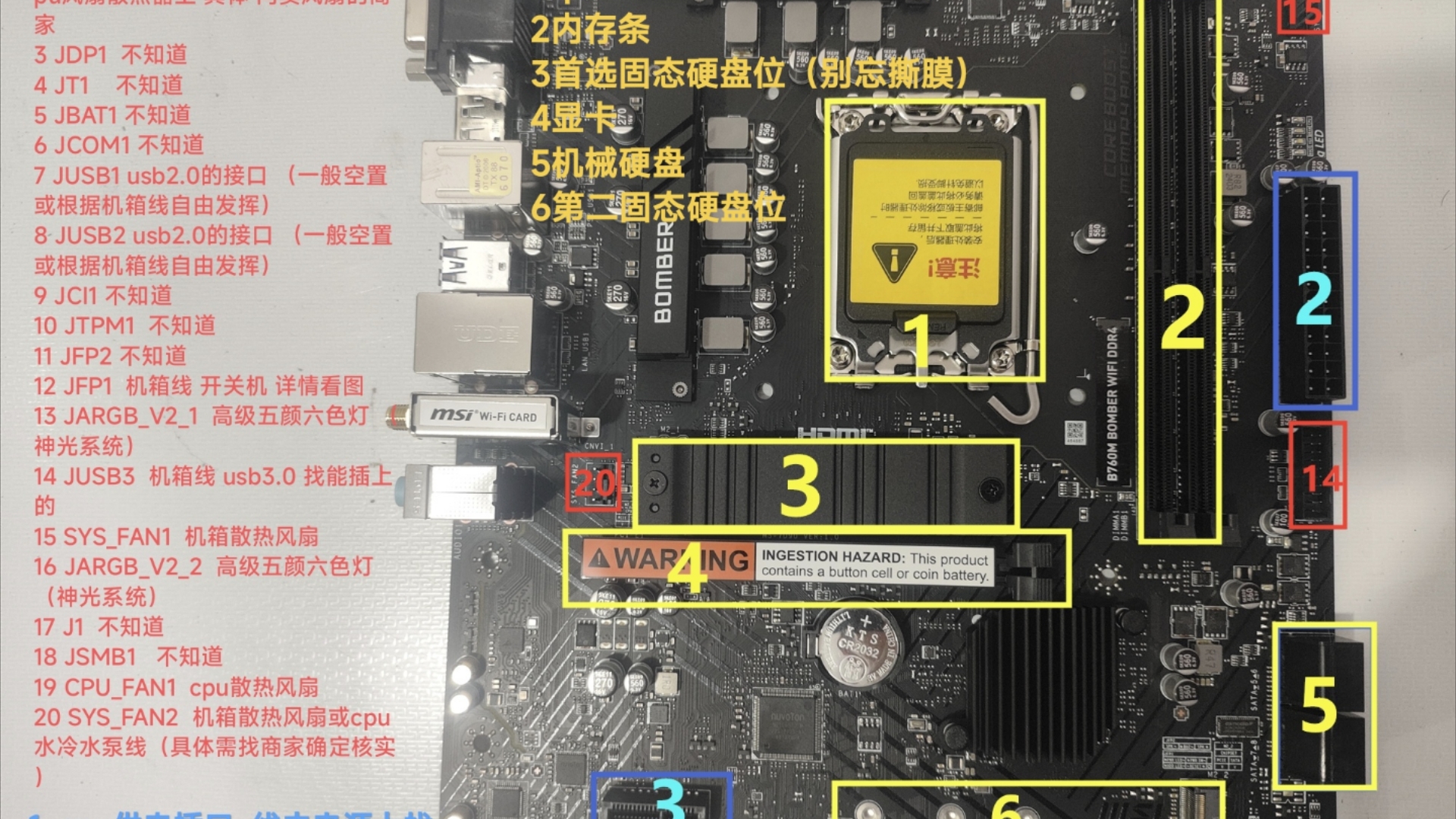 新手第一次组装电脑 微星b760m爆破弹wifi d4 主板插线分享
