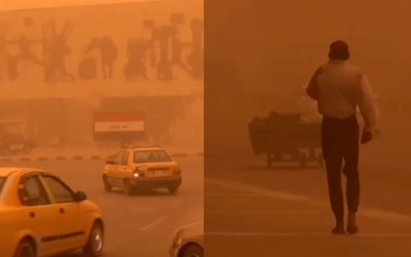 伊拉克首都遭到沙尘暴席卷,城市被漫天黄沙笼罩,看着就无法呼吸