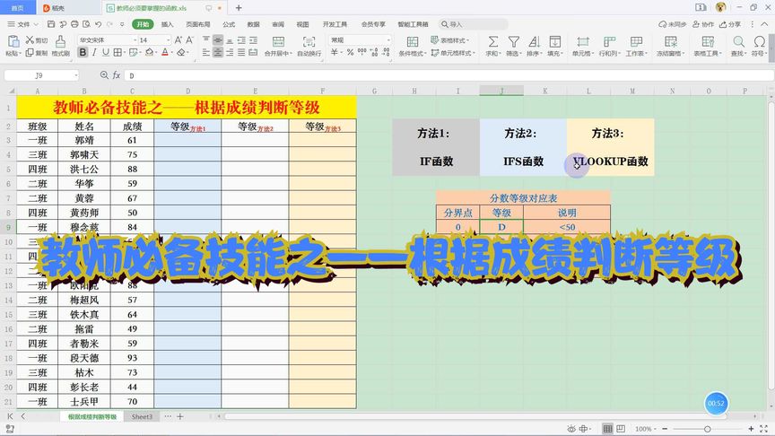 教师必备技能之——根据成绩判断等级