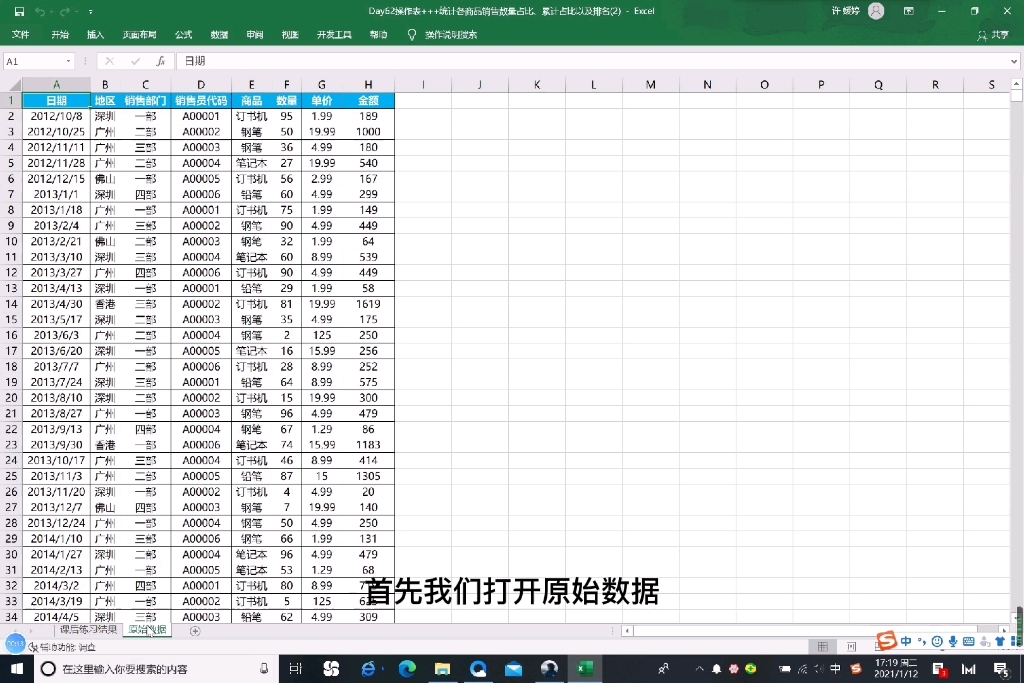 Day62统计各商品销售数量占比、累计占比以及排名