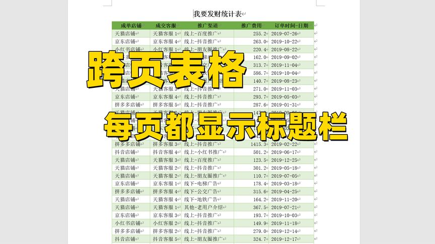 文档中跨页表格没有标题栏怎么办?单个添加太低效!学学这操作