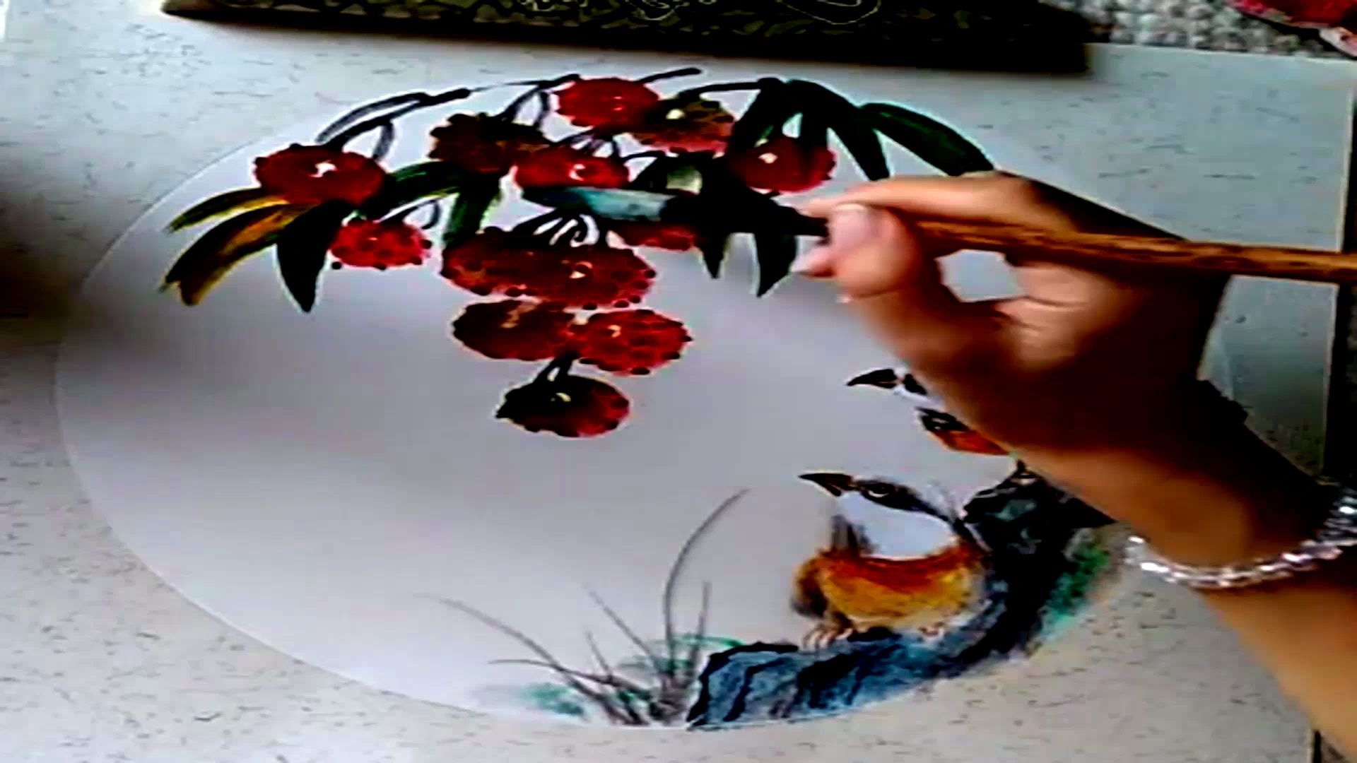 原创国画荔枝小鸟画法全过程国画教学视频晓林画室绘画教学国画荔枝...