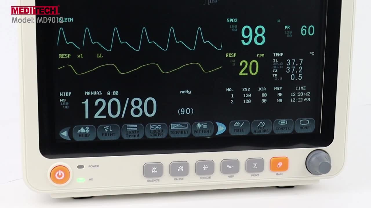 【青岛麦迪特】便携式12英寸大屏彩色多参数病人监护仪MD9012