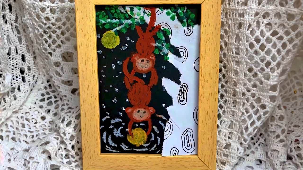 儿童亲子美术《猴子捞月》读故事学画画,其乐无穷