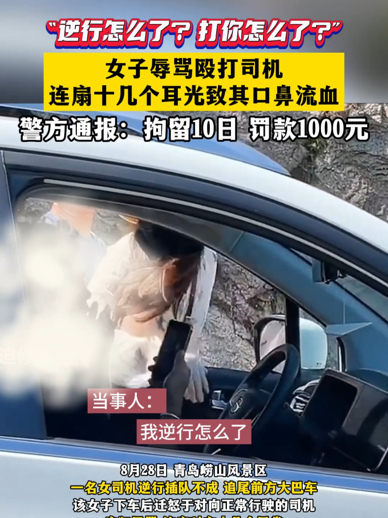 女子辱骂殴打司机被拘留10日罚款1000元