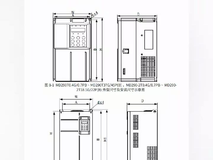 汇川变频器MD290系列选型资料-安装尺寸-接线图