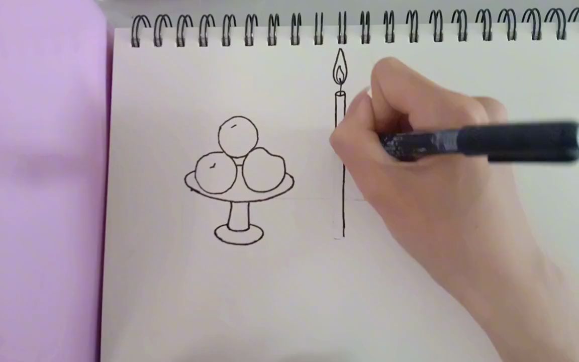 一盘苹果和腊烛,一不小心手就慌了。趣味简笔画。