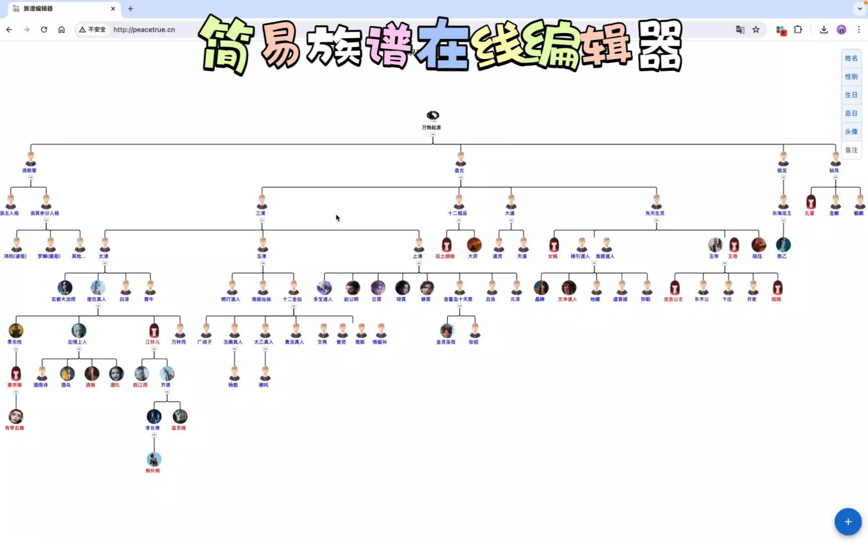 简易在线族谱(家谱)编辑器