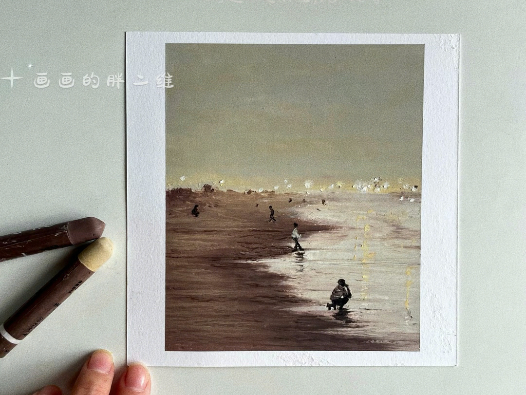秋季的海边|油画棒画