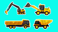 工程车游戏闯关动画合集08 挖掘机卡车压路车施工 用沙石铺路