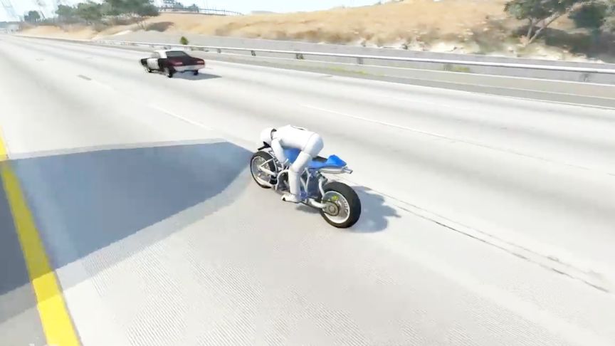 BeamNG:疯狂假人摩托车高速模拟严重车祸,简直是用生命在开车