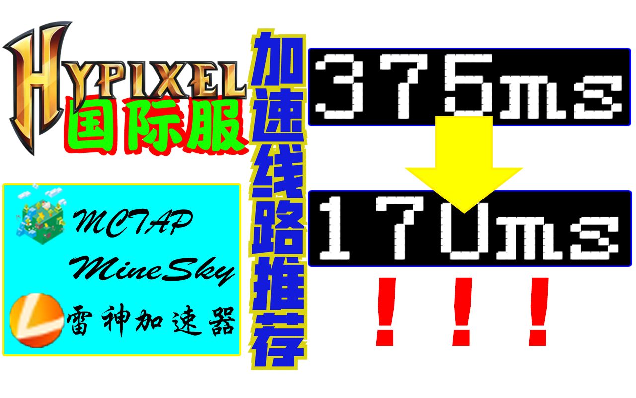 【60fps丨国际服Hypixel加速线路推荐】MCTAP、MineSky及雷神加速...