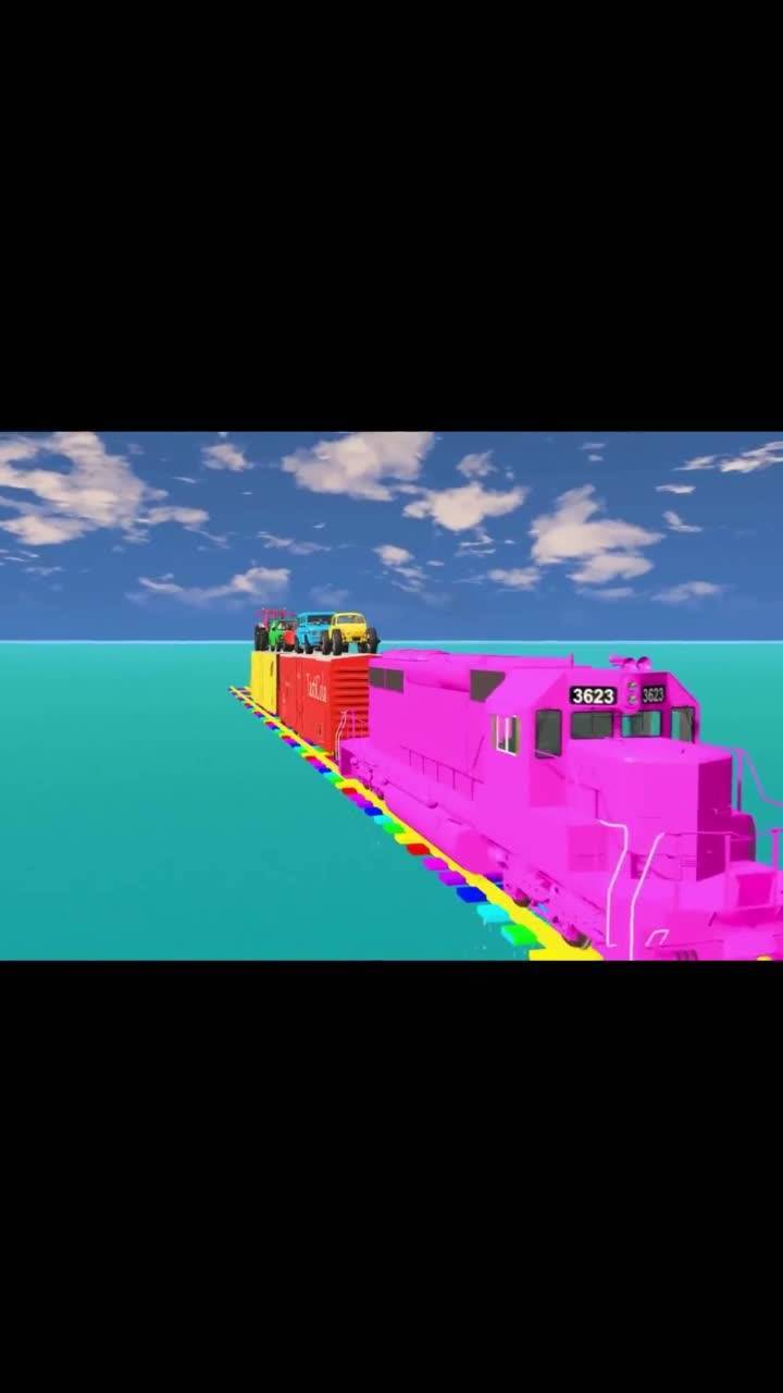 动漫:火车厢上拉小汽车 工程车动画片大全