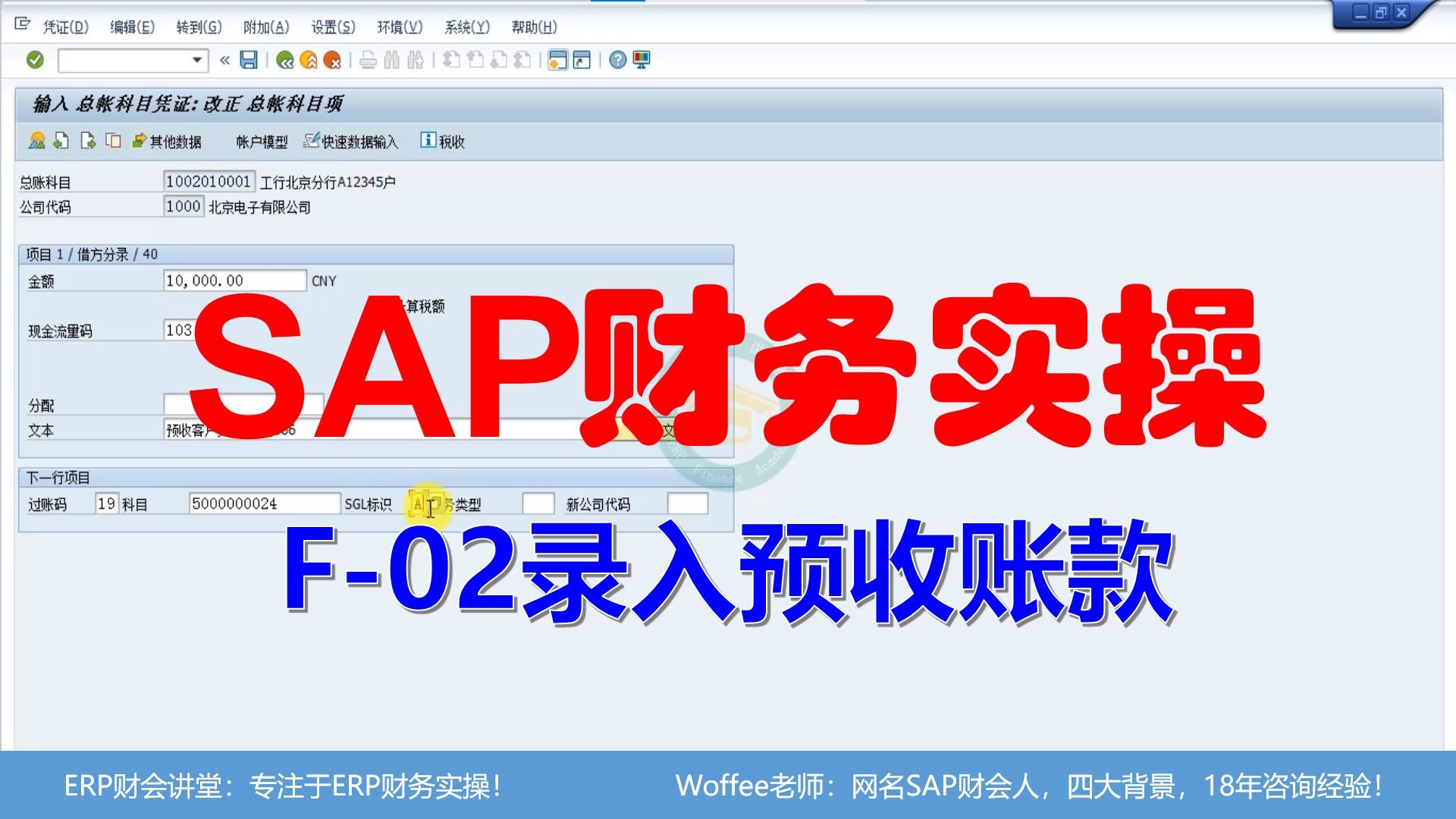 SAP财务实操《F-02录入预收账款》@SAP快速入门