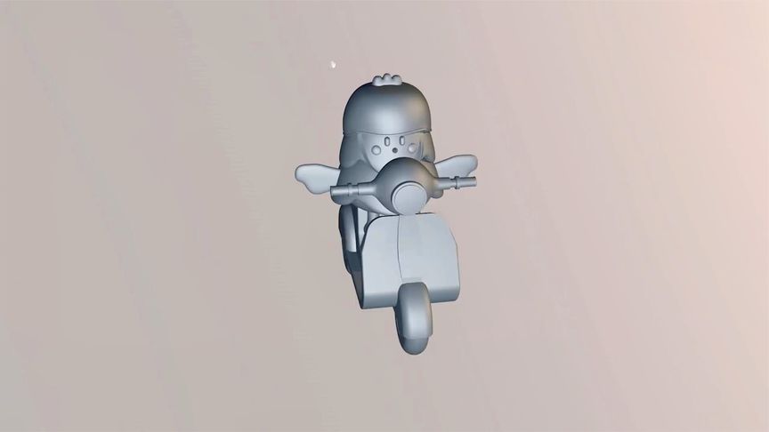 C4D模型原色 一只未添加材质的骑摩托车小鸡