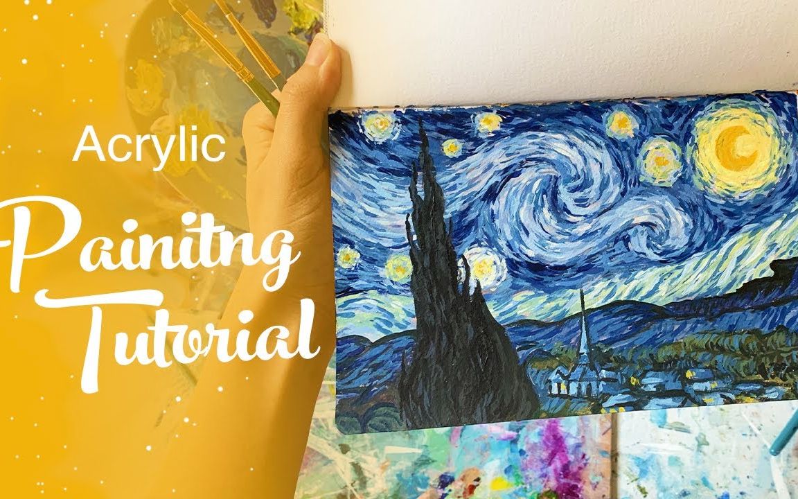 【丙烯画】【绘画教程】【中字】梵高的星月夜-Starry Night by Van ...
