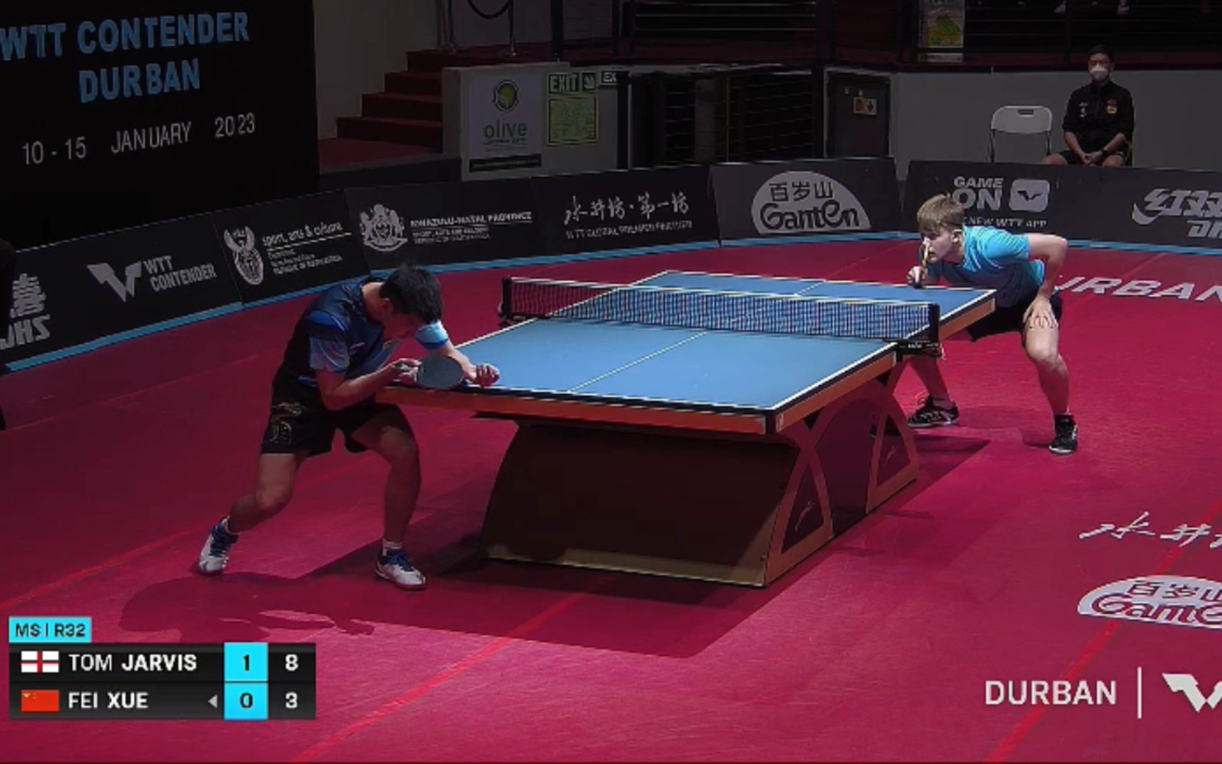 薛飞0:3TOM JARVlS (薛飞遗憾止步资格赛第一轮)德班常规赛乒乓球