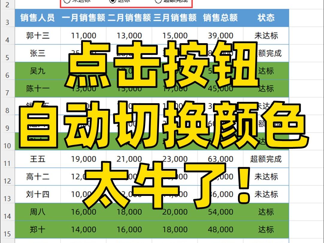 点击Excel切换按钮,数据动态高亮显示‼️