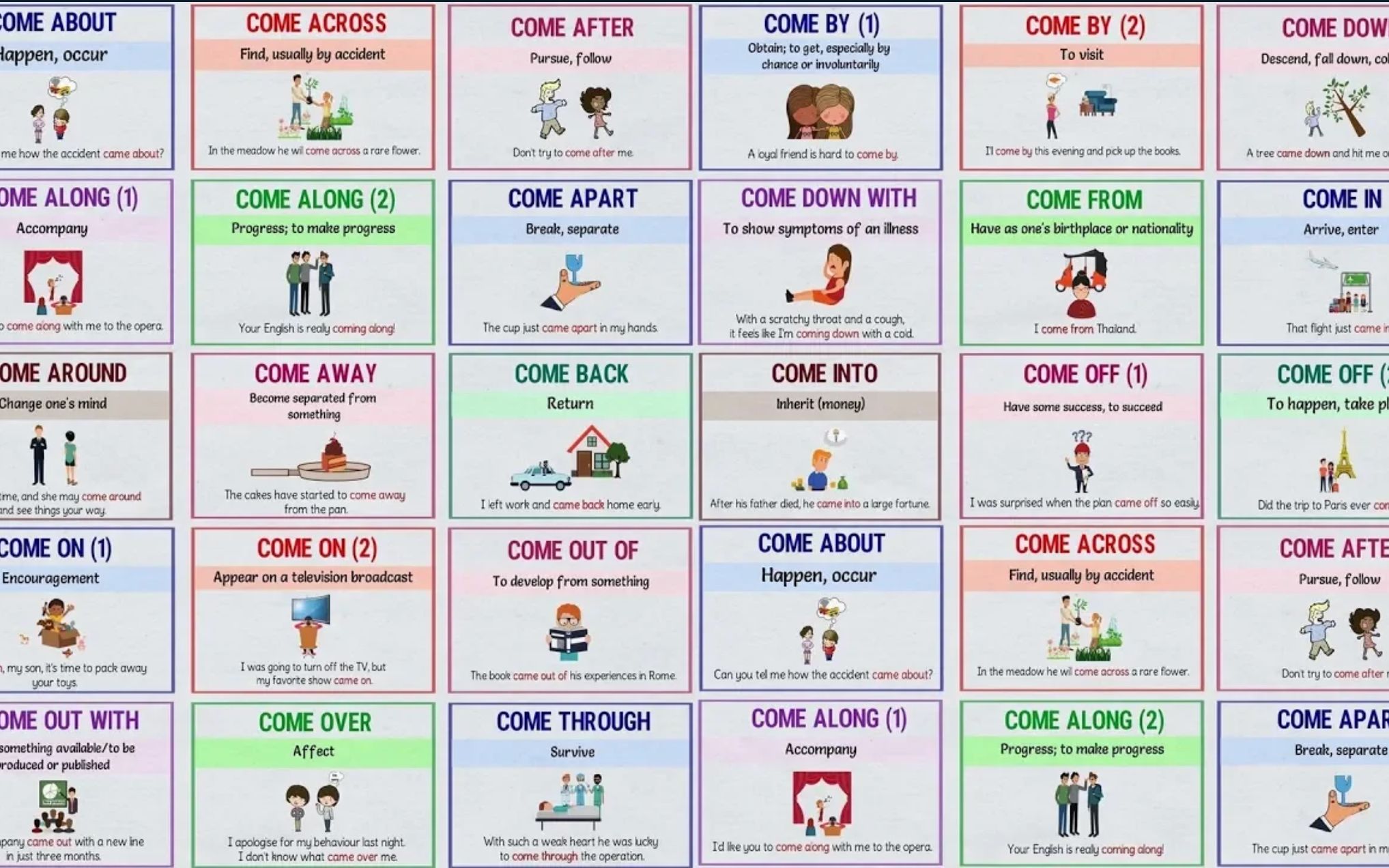 【7ESL】25个常见「come」的动词词组学习|come on/come in/come ...