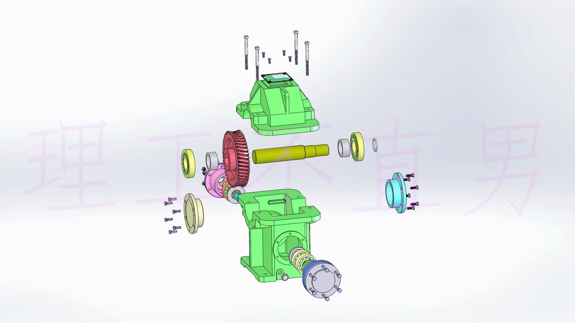 【机械】蜗轮蜗杆动画模型,爆炸图,solid works模型