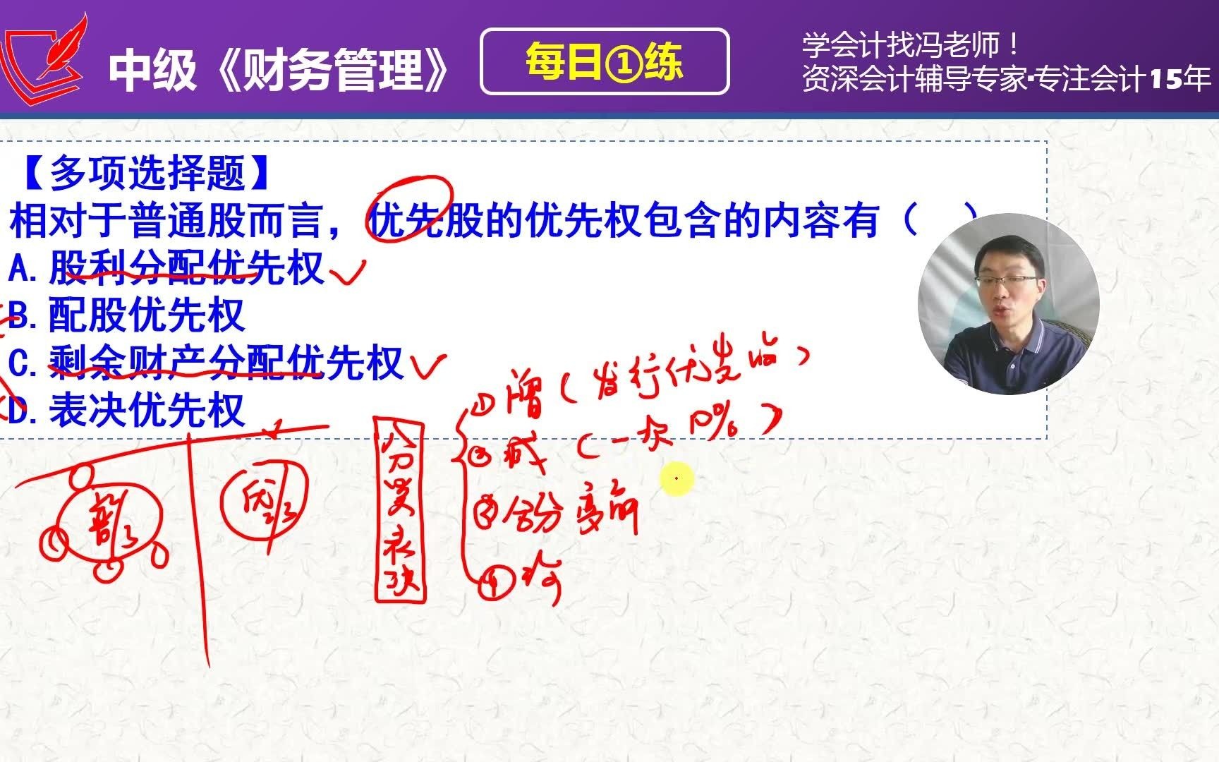 《财务管理》每日一练第58天,优先股的优先权(参与表决的事项)