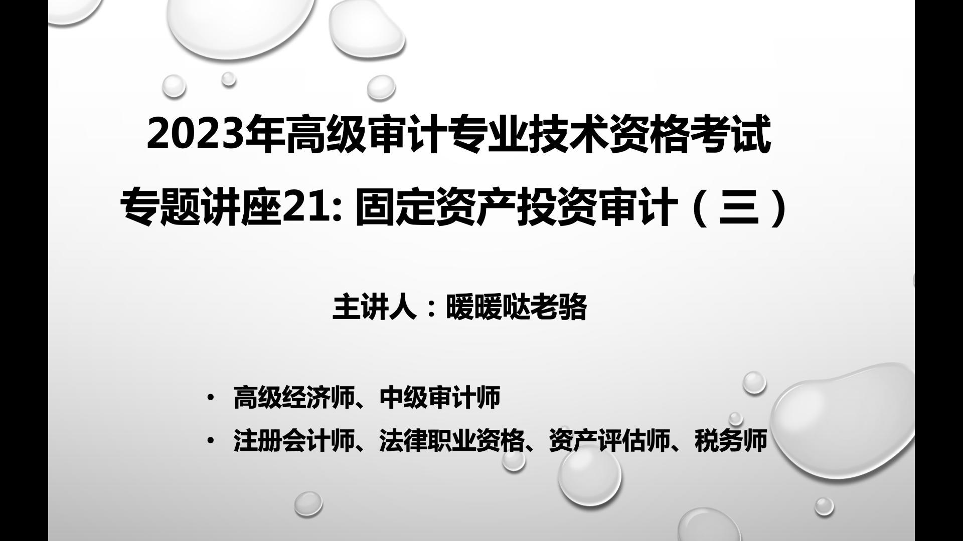 2023年高级审计师奋战计划第108期:《高级审计实务》专题讲座21—...