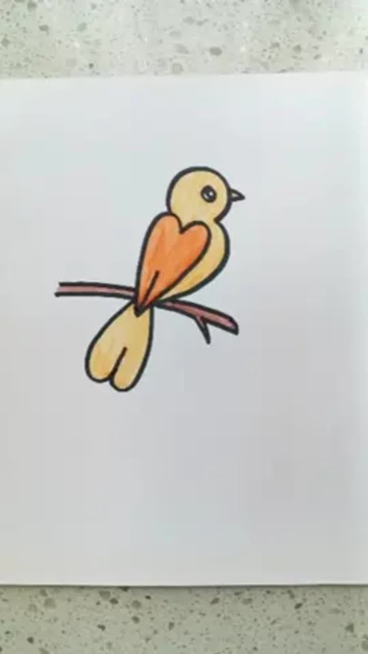用爱心和数字3画小鸟,这个画法简单又好看