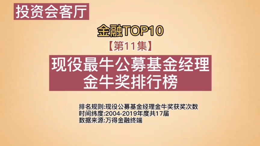 【金融TOP10】现役最牛公募基金经理金牛奖排行(收藏)