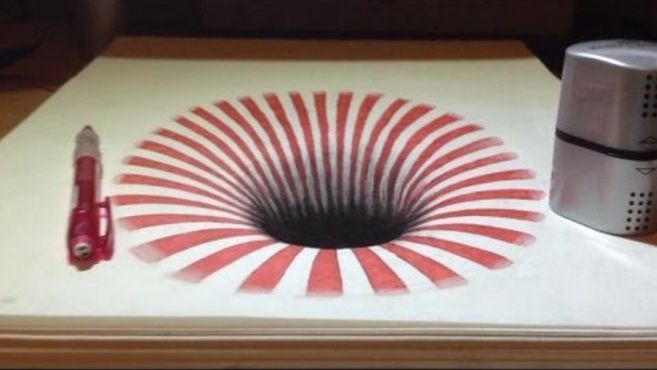 最简单立体画教程!只要简单几笔就可以画一个黑洞,小心别掉下去