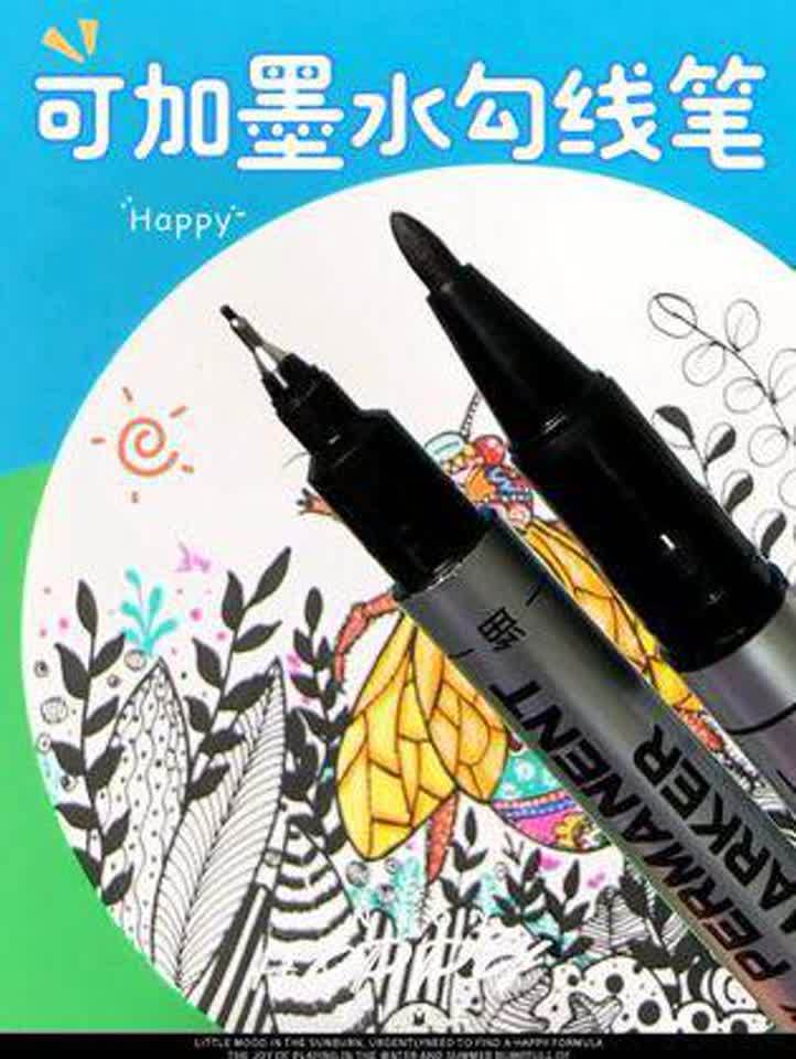 绘画必备黑色勾线笔,几毛一支很划算! 能加墨水能换笔头的勾线笔黑笔,...