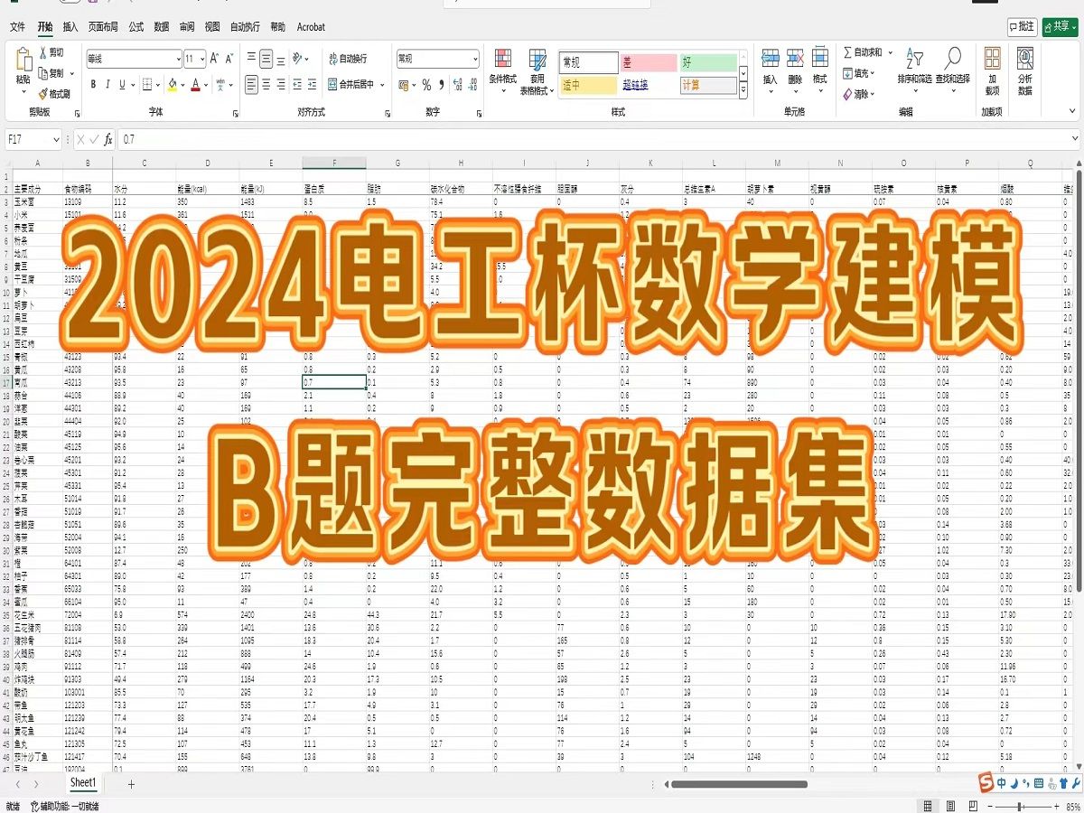 2024电工杯数学建模竞赛B题 最完整数据集 免费分享 中国食物成分表 ...