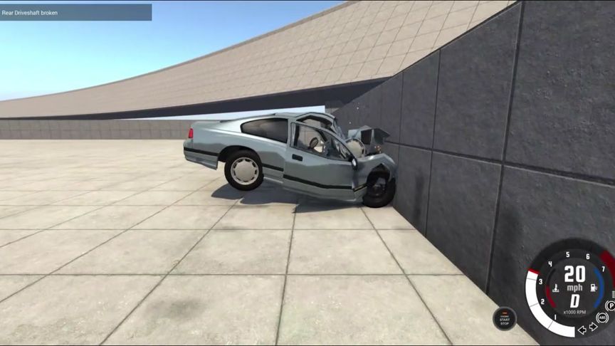 BeamNG:80码时速的碰撞测试,水箱是第一个被撞报废的部件!