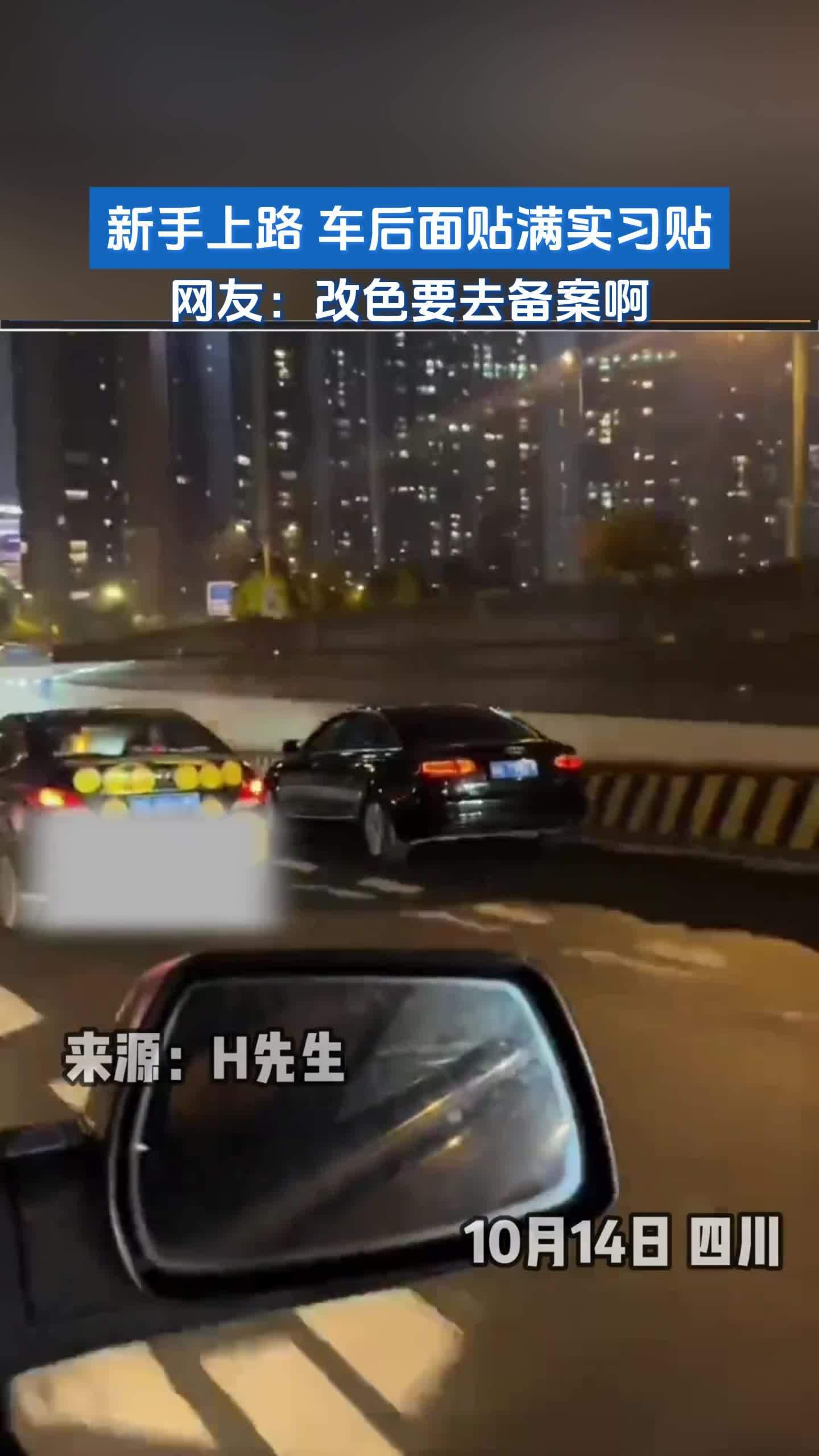 新手上路,车后面贴满实习贴,网友:改色要去备案啊