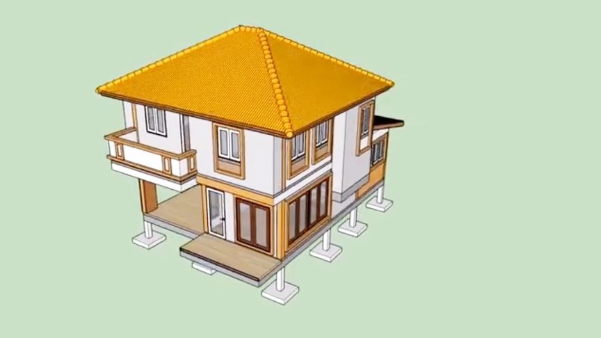 现代干栏式房子建模3D动画,很有特色