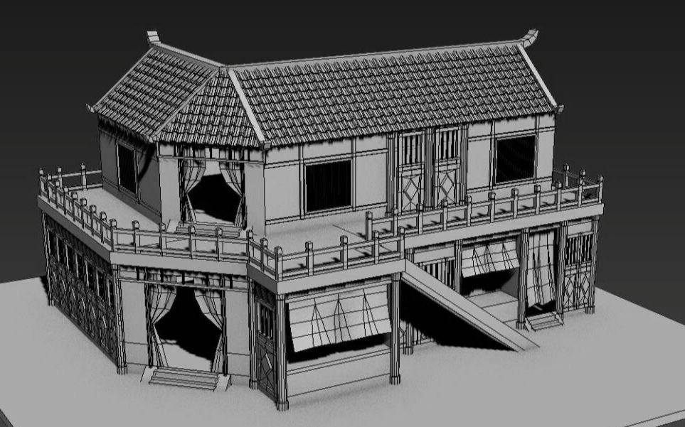 3DMAX场景建模:简单古建筑场景 零基础房屋场景建模案例讲解