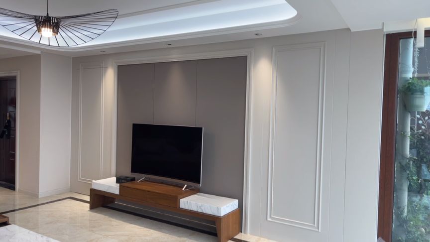 复古美式客厅电视背景墙沙发背景墙隐形门#装修@抖音小助手