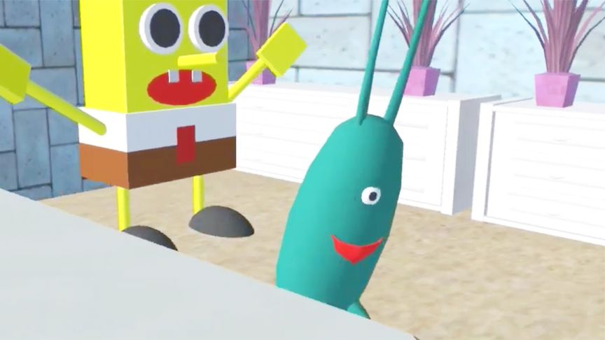 樱花校园模拟器:痞老板来到樱花校园,海绵宝宝被变成木偶!