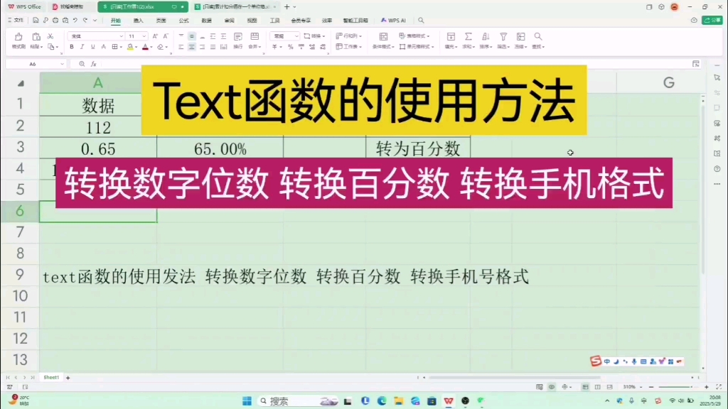 Text函数的使用方法 转换数字位数,百分数,手机格 #函数 #excel技巧 #...