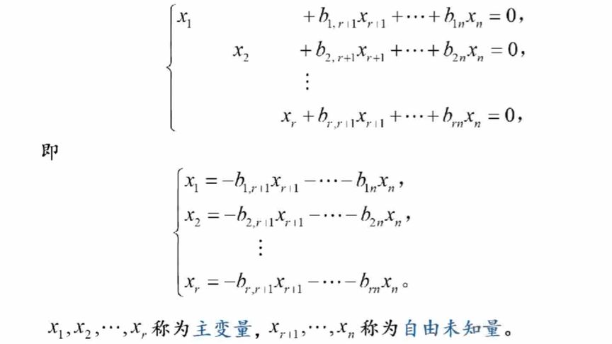 线性代数中齐次线性方程组的基础解系的求法及相应的算例。