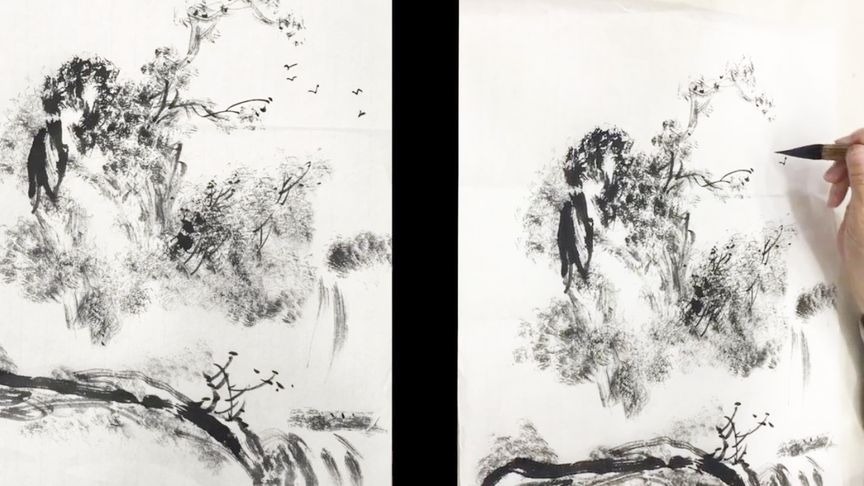 山水画画法视频,焦墨山水画技法技能