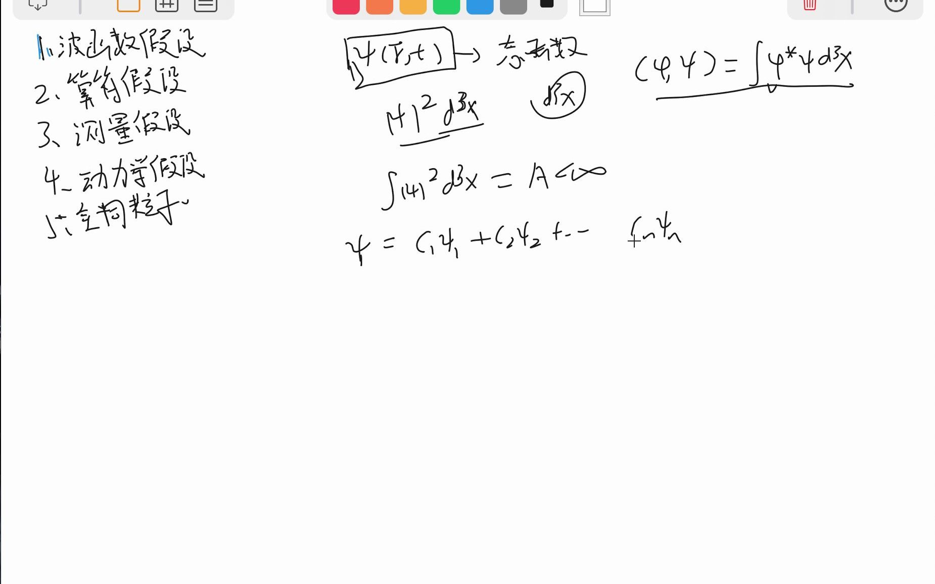 量子力学的基本假设,波函数假设,算符假设,测量假设,动力学假设,全同...