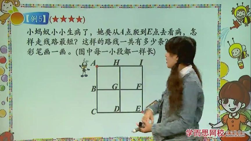 二年级数学:枚举法解难题,简单有序数清楚A到E有多少条路线?