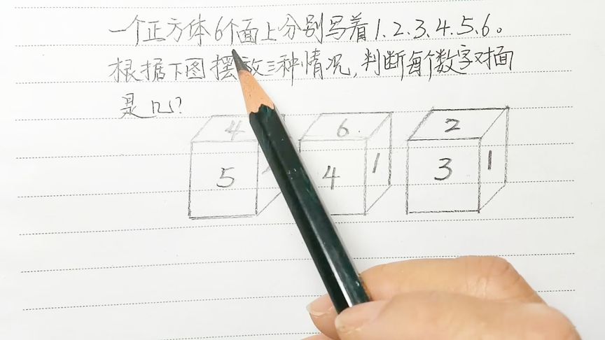 正方体面上写着123456,根据摆放,找到数字的对面是几