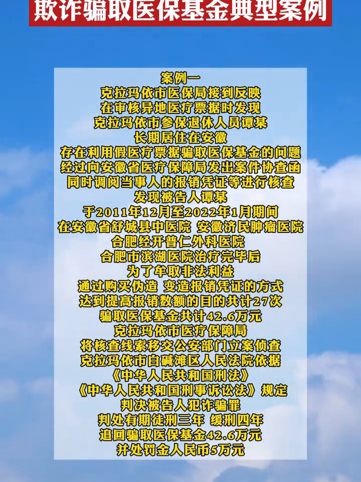 新疆通报4起欺诈骗取医保基金典型案例