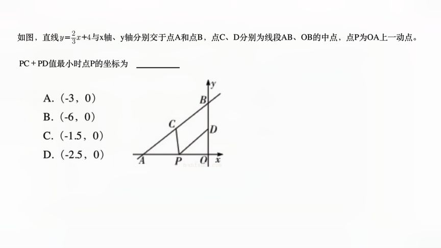 C、D分别是线段AB、线段OB的中点,求PC+PD值最小时点P的坐标