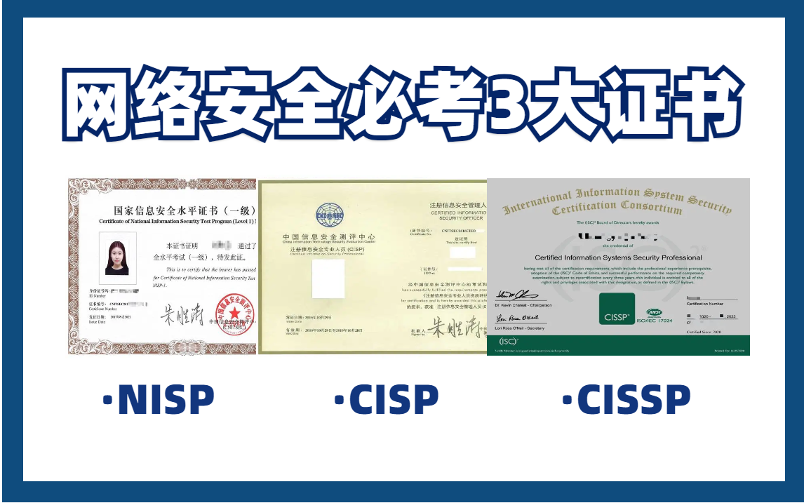 网络安全专业3大必考证书【NISP|CISP|CISSP】备考指南(内含课程&...