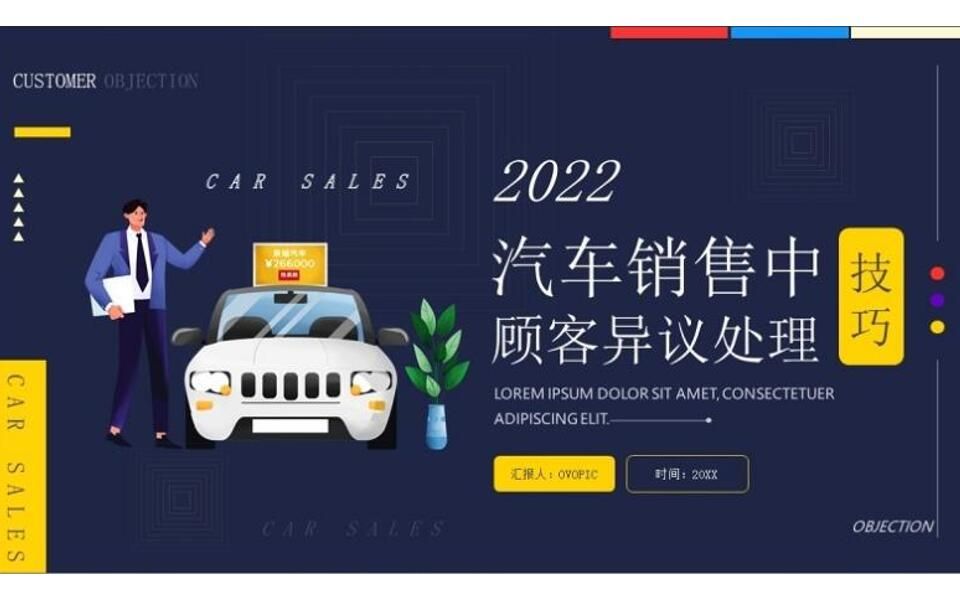 汽车销售中顾客异议处理技巧知识培训PPT模板