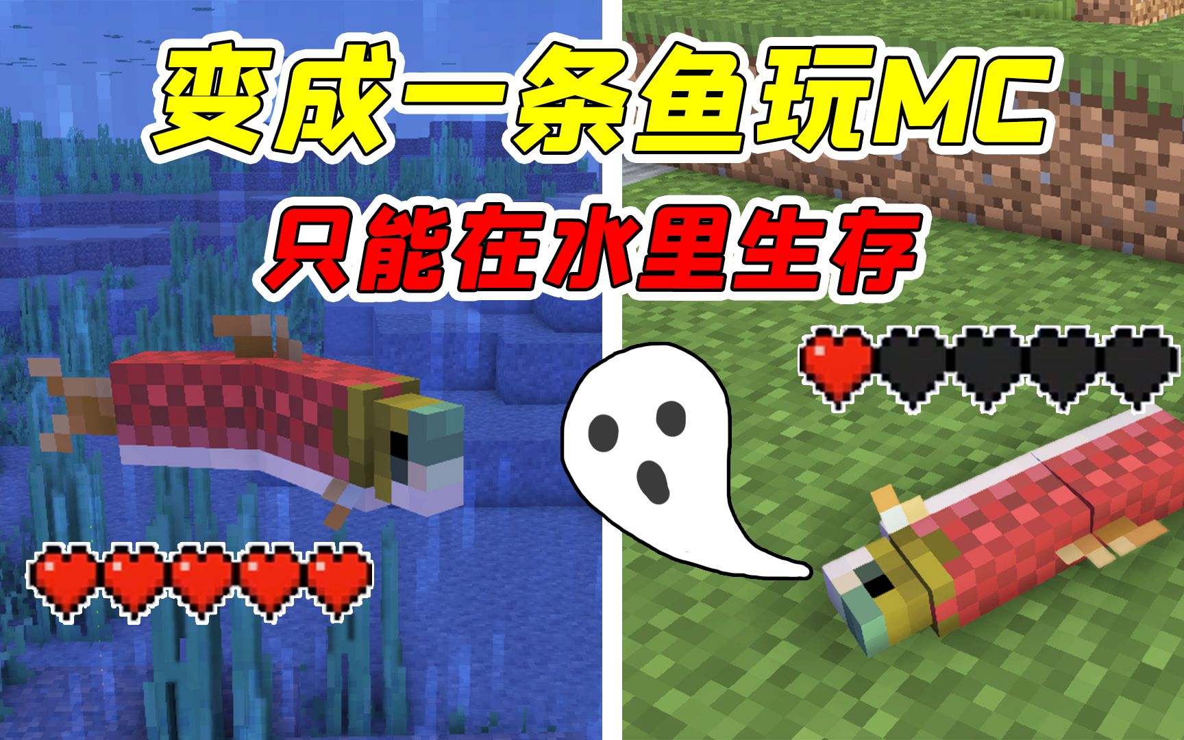 我的世界:可乐变成一条鱼玩MC,只能在水里生存,上岸呼吸会死!
