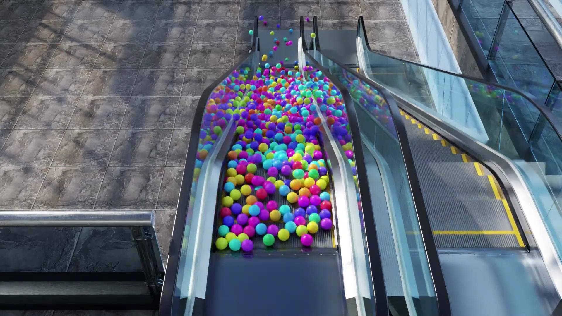 电梯上的彩色小球 _ Blender模拟动画