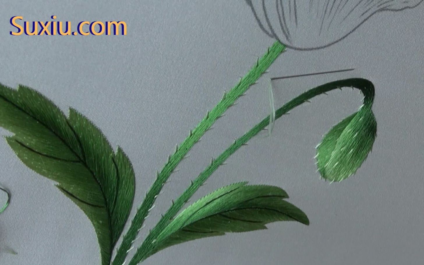 Hand embroidery苏绣(苏州刺绣针法教程) 刺繍 单面绣虞美人花苞03